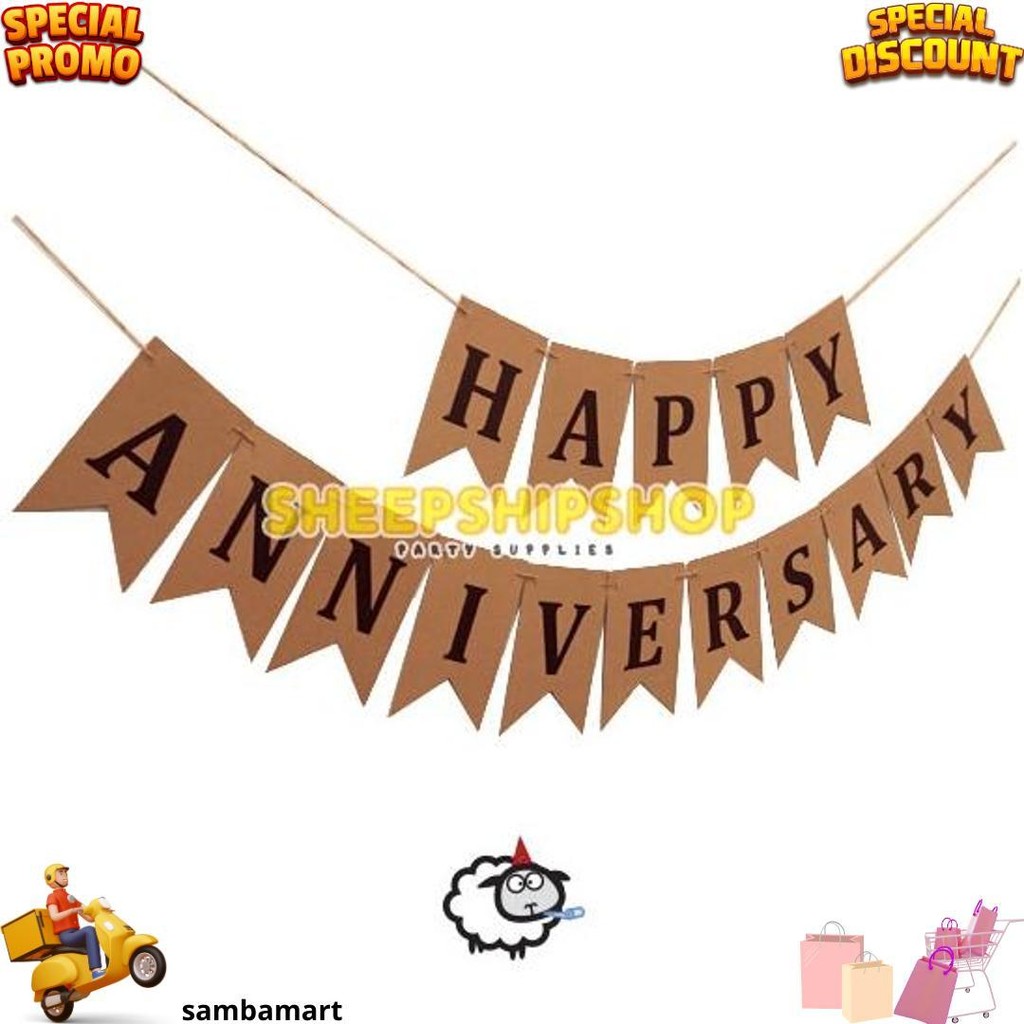 Jual Banner Coklat Happy Anniversary / Flag Kertas Coklat Ulang Tahun ...