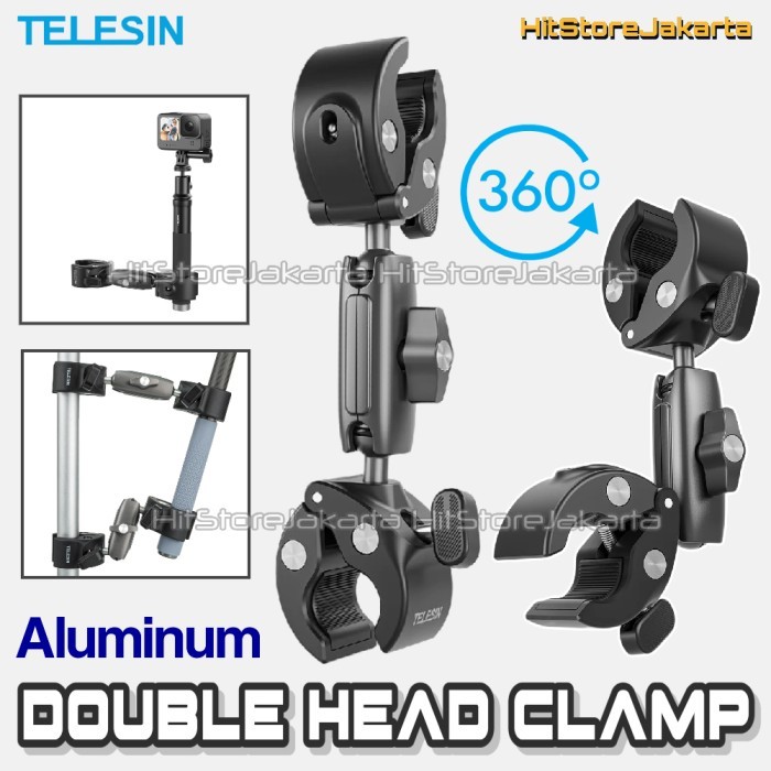 Jual TELESIN METAL DOUBLE CLAMP MONOPOD TUBE HANDLEBAR MOUNT GOPRO ...