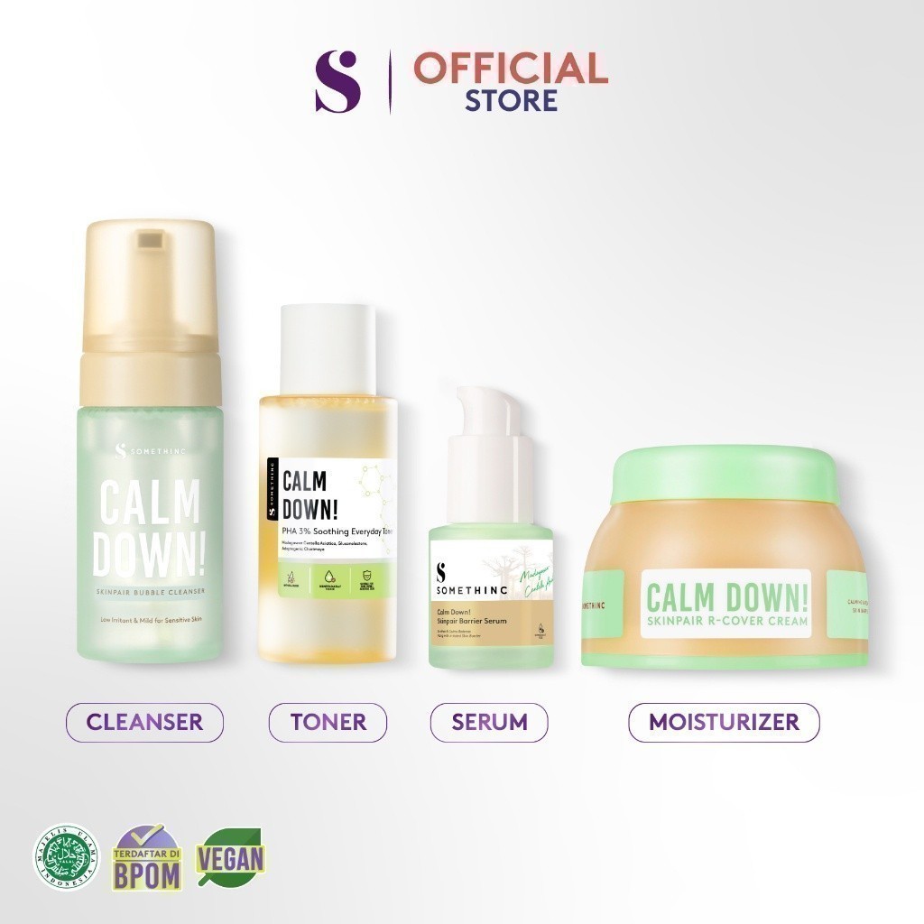 Jual SOMETHINC Calm Down! Series (Bubble Cleanser, Barrier Serum, R ...