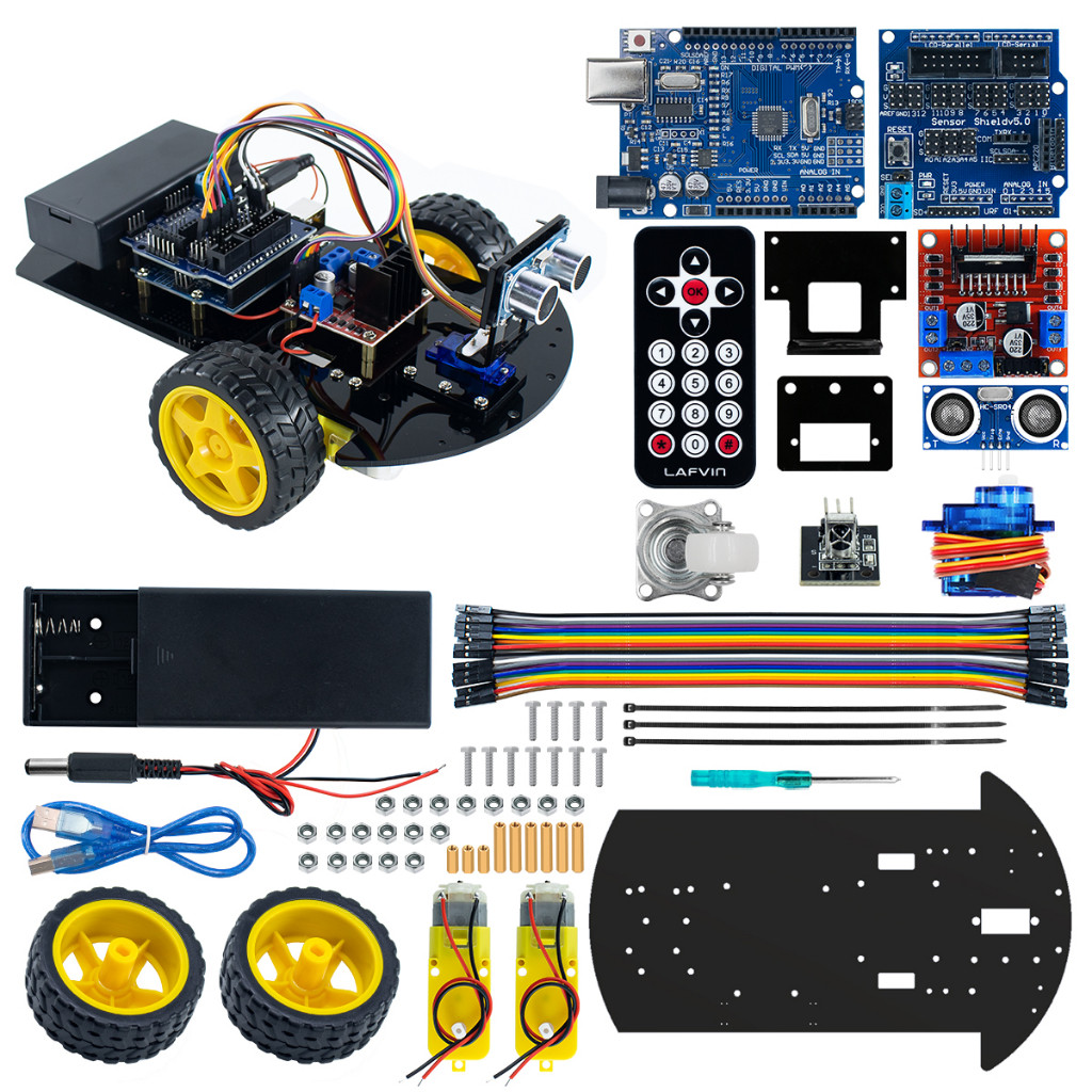Jual LAFVIN Kit Sasis Mobil Robot Pintar 2wd dengan Remote Modul Ultrasonik untuk Arduino DIY ...