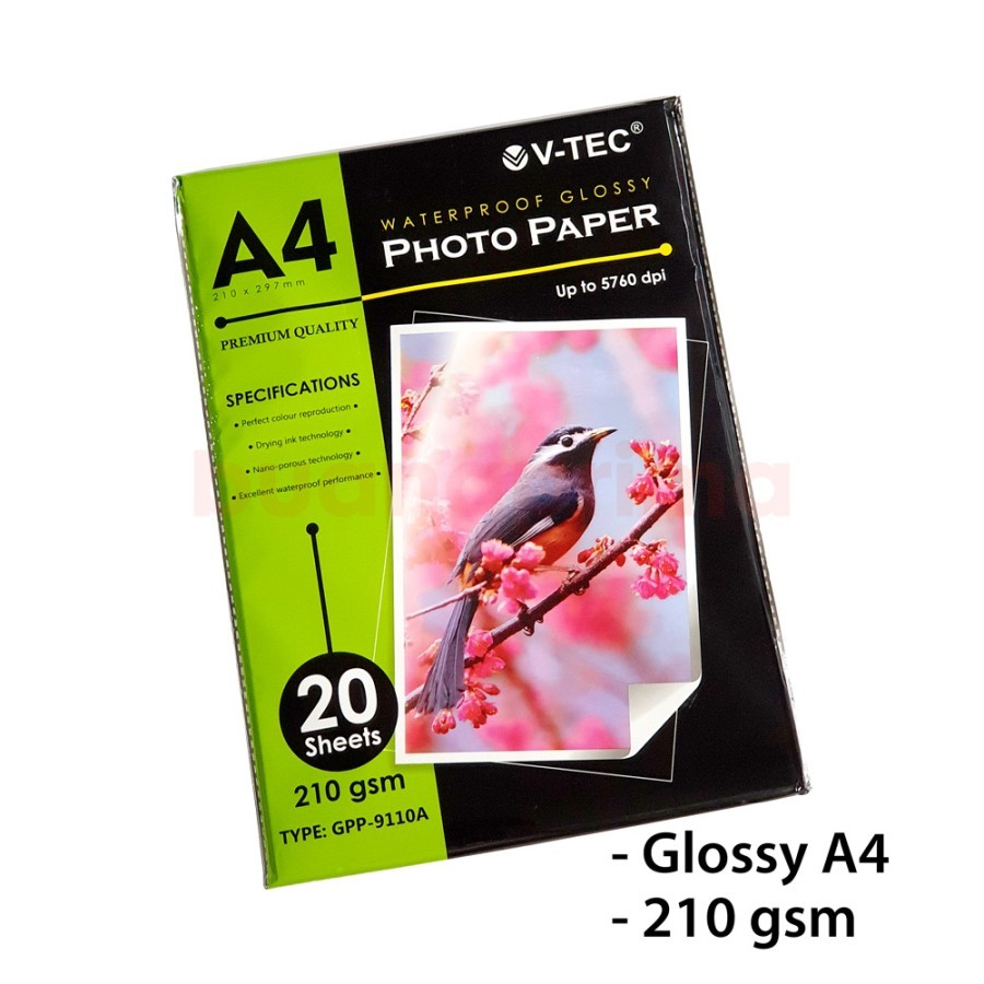 Jual Kertas Photo V-TEC Waterproof Glossy Photo Paper A4 - 210 gsm ...