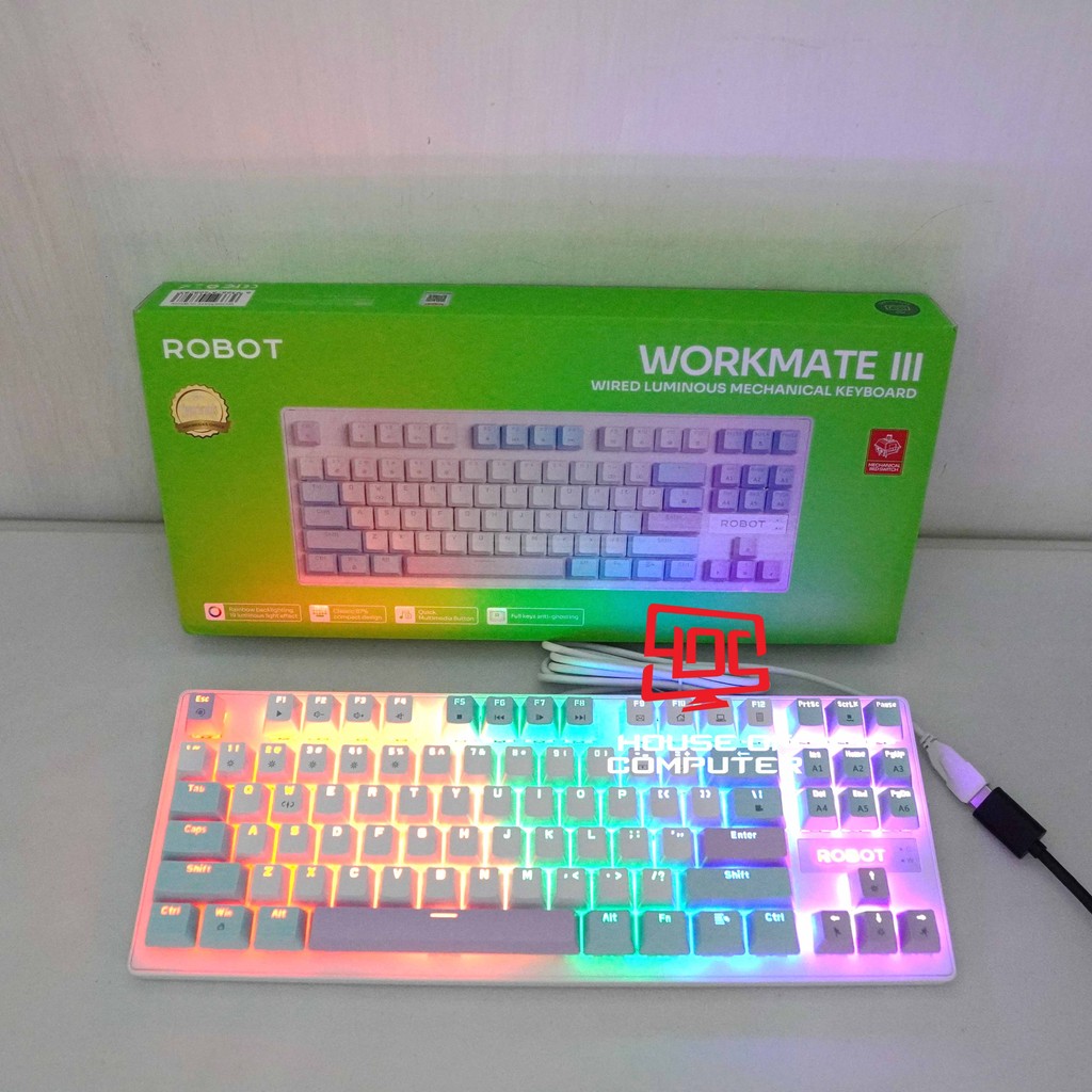 Jual KEYBOARD GAMING MECHANICAL ROBOT WORKMATE III RAINBOW 87 KEYS ...