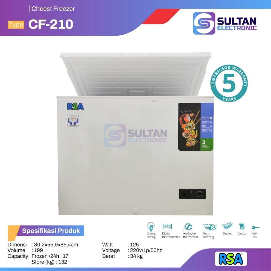 Jual RSA Chest Freezer CF-210 / CF 210 / CF210 FREEZER BOX KAPASITAS ...