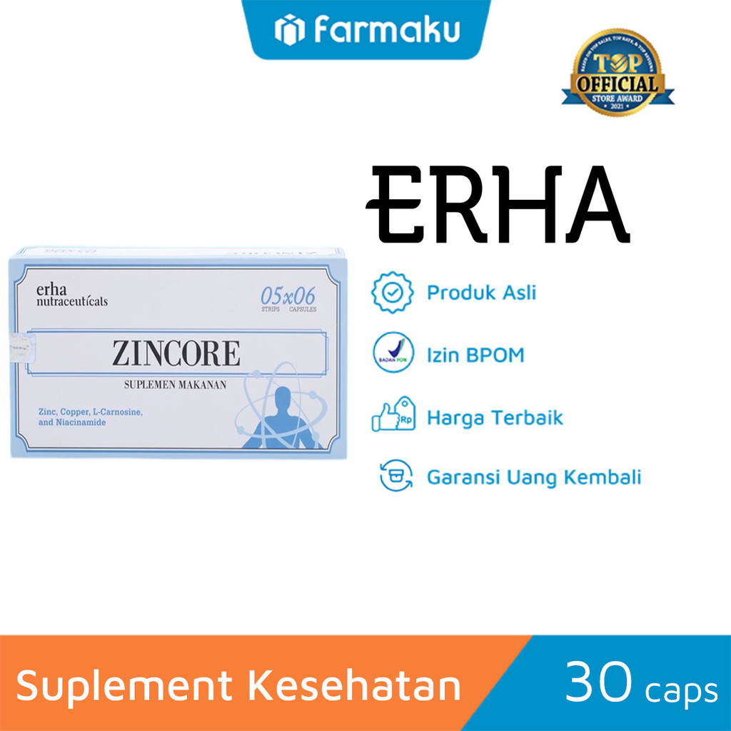 Jual ERHA Zincore 30 Capsule - Suplemen Daya Tahan Tubuh & Kulit | Shopee Indonesia