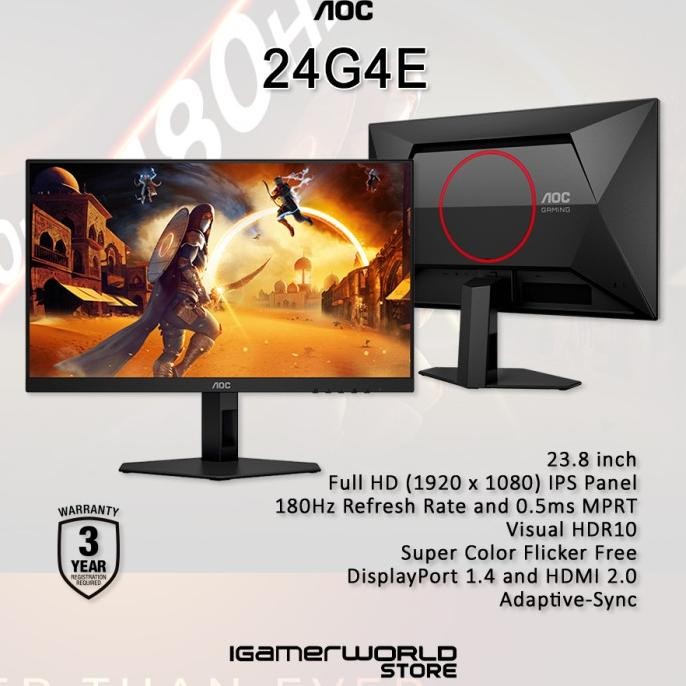 Jual AOC 24G4E 23.8 INCH FHD 180HZ 0.5MS IPS PANEL HDR10 GAMING MONITOR ...