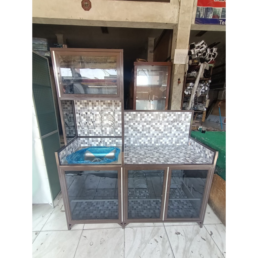 Jual kitchen set atas bawah/ksb130/rak piring alumunium/lemari piring ...
