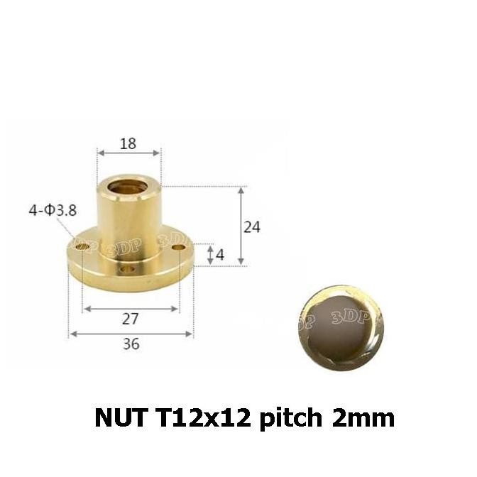 Jual Nut Leadscrew T12*12 Pitch 2 (Material Brass) !! Ready | Shopee ...