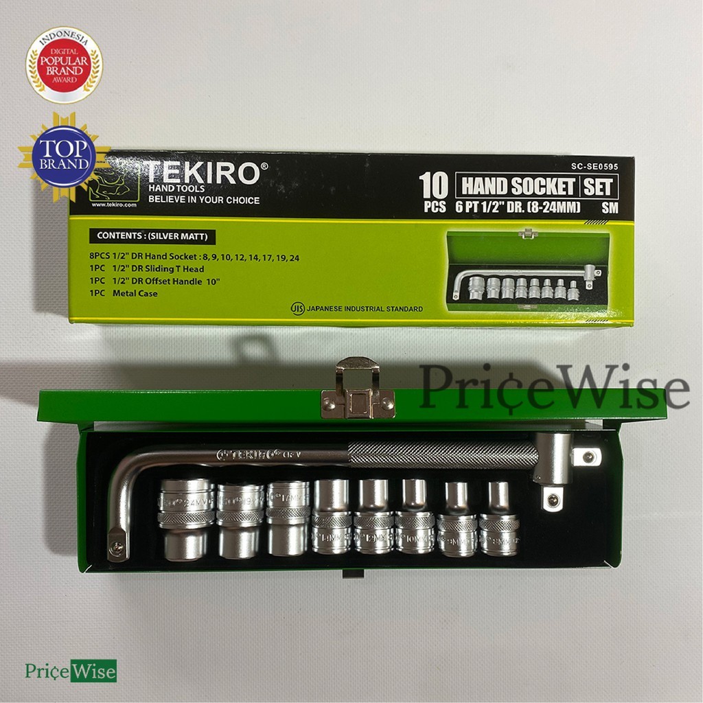 Jual Kunci Sok Set 10 pcs 1/2 inch 6PT 12PT 8-24 mm Tekiro / Kunci Sock / Hand Socket Box Besi ...