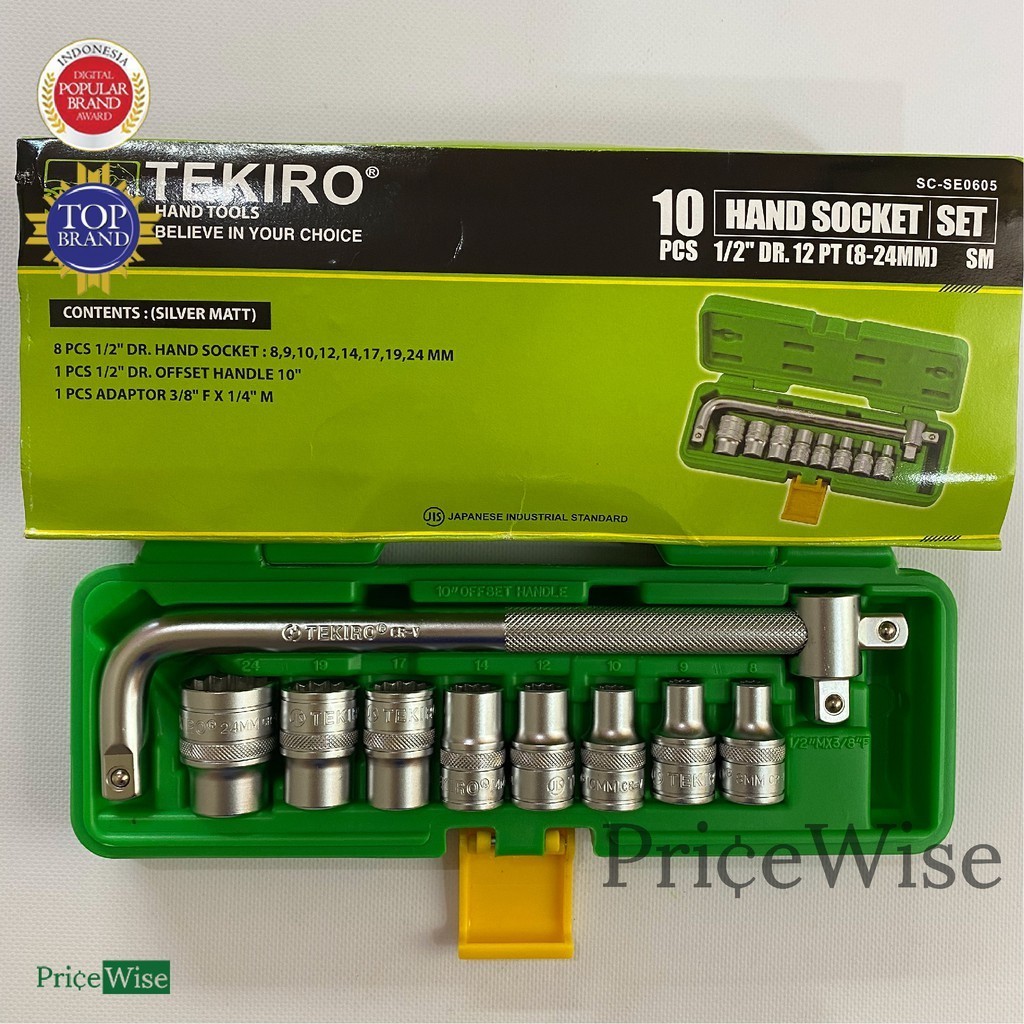 Jual Kunci Sock Set 10 pcs 1/2 inch 6PT 12PT (8-24 mm) Box PVC // Kunci Sok / Hand Socket Set ...