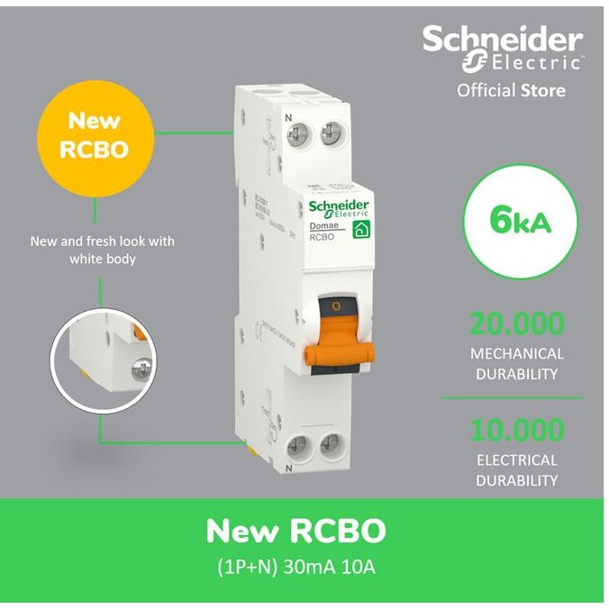 Jual Schneider Electric Domae New Rcbo Slim - 1P + N 30Ma 10A - Domd1610 Terlaris | Shopee Indonesia