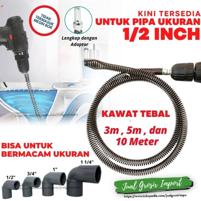 Jual Pipe Cleaner Kawat Pembersih Saluran Pipa Mampet Dilengkap Adaptor Bor | Shopee Indonesia