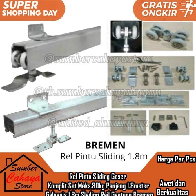 Jual Rel Pintu Sliding Geser Galvanis Besi Tebal Panjang 1.8 Meter Maks.80Kg Sleding Door Track ...