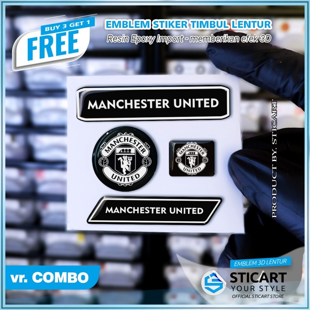 Jual EMBLEM MANCHESTER UNITED HITAM PUTIH TIMBUL STIKER MOTOR COMBO 3D ...