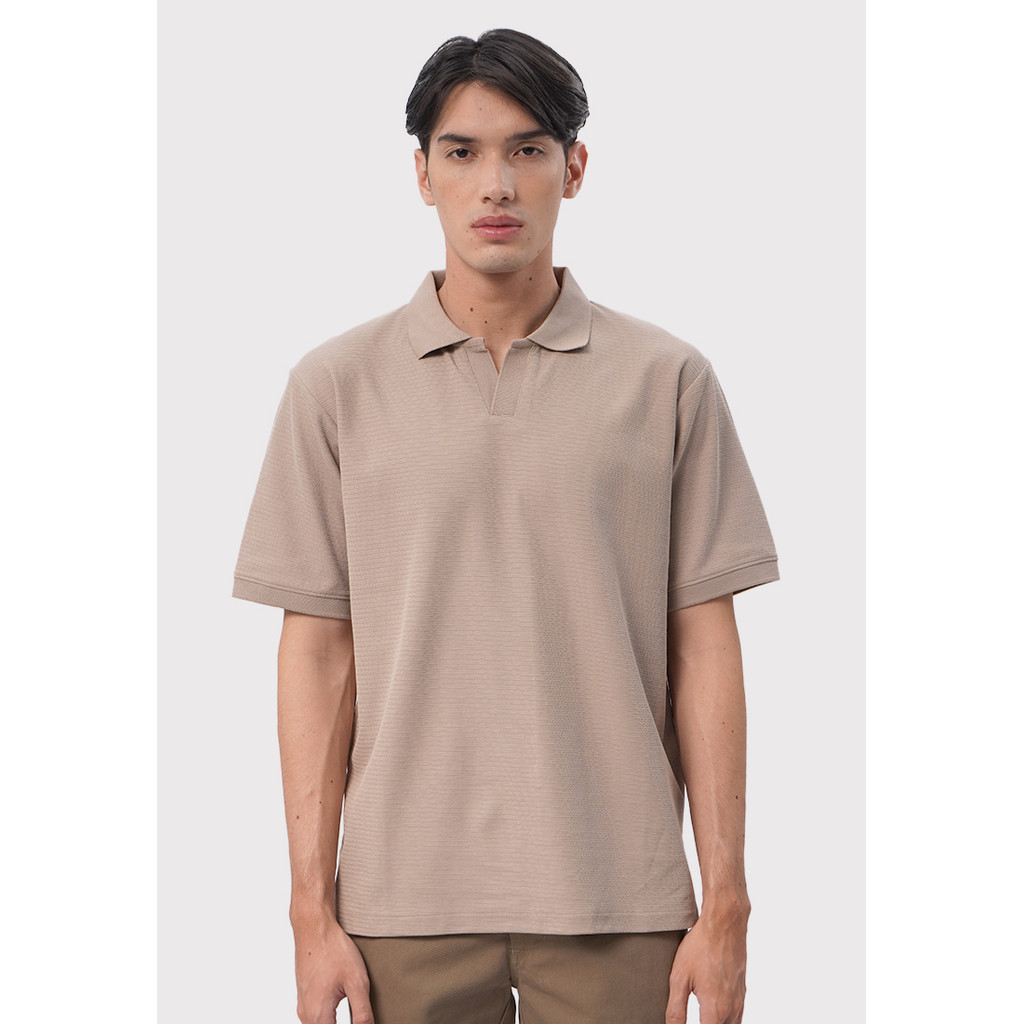 Jual Executive Short Sleeve Textured Polo Shirt Taupe | Shopee Indonesia