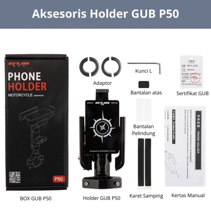 Jual GUB P50 Phone Holder HP Motor Alumunium Alloy Tempat Dudukan handphone | Shopee Indonesia