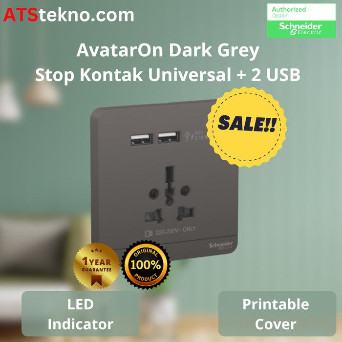 Jual Schneider Avatar On Universal Socket + 2 Usb Dark Grey (Avataron ...
