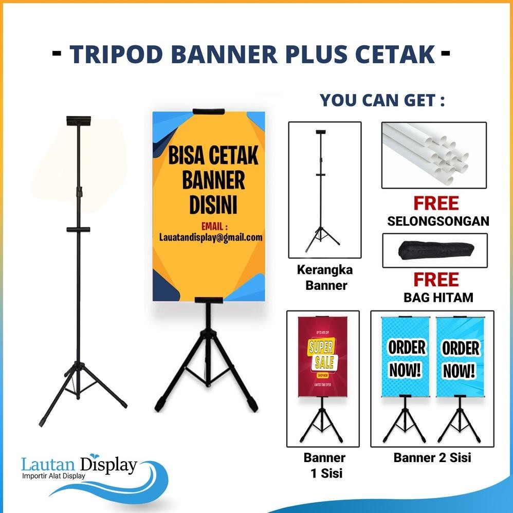 Jual READYYY>> TRIPOD STAND BANNER PLUS CETAK STANDING BANNER [CETAK BANNER 1/2 SISI] CETAK ...