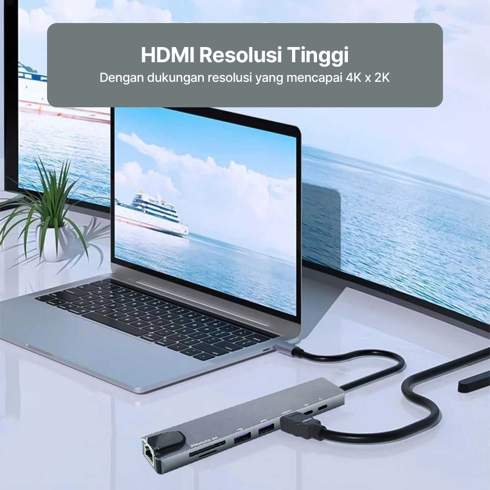 Jual AMMTO USB Hub Type C 8 in 1 RJ45 HDMI 4K Display Adaptor - K1 ...