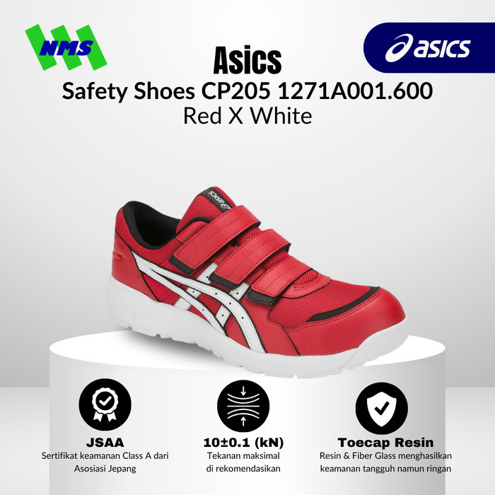 Jual Sepatu Safety Asics Winjob CP205 Classic Red x White Merah Original Non Tali Low Cut ...