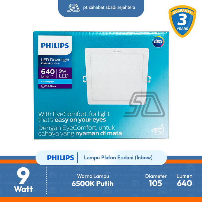 Jual Philips Lampu LED downlight Plafon Inbow Kotak Eridani 9W 4 inch ...