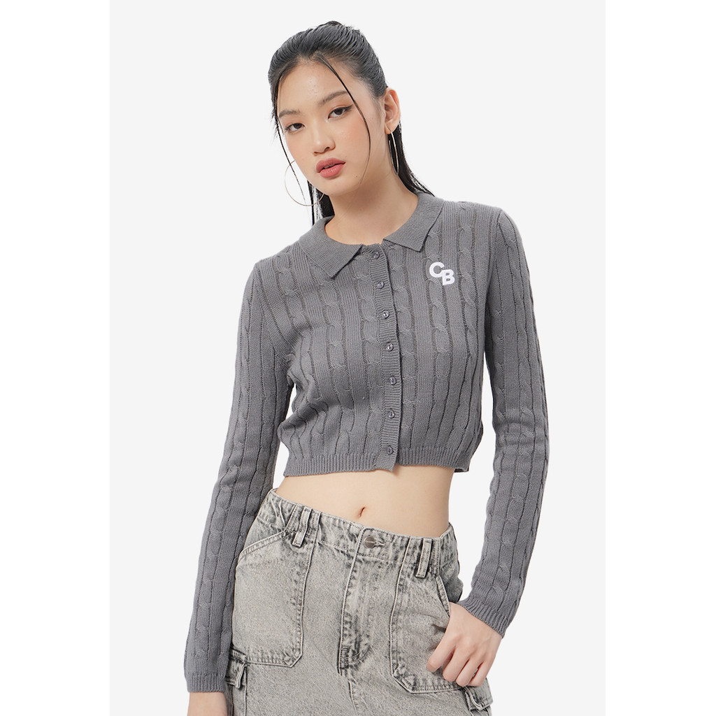 Jual COLORBOX Cable Knit Button Up Top Grey | Shopee Indonesia