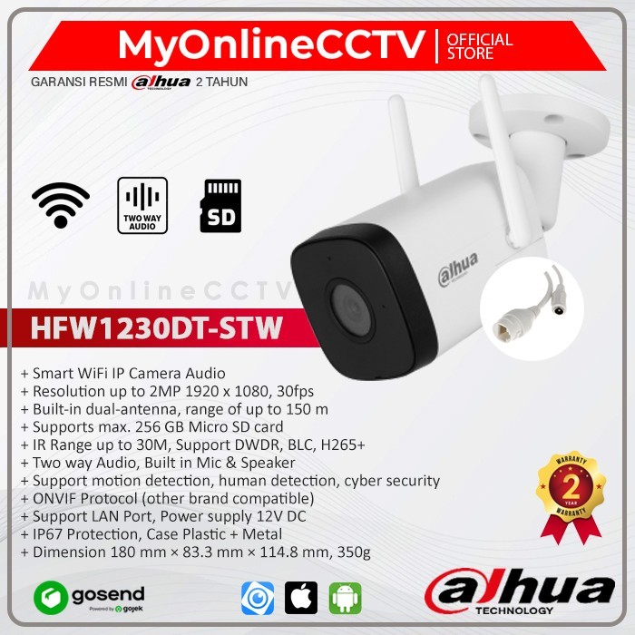 Jual IPC-HFW1230DT-STW Dahua IP Camera CCTV Outdoor 2MP Wi-Fi Two Way ...