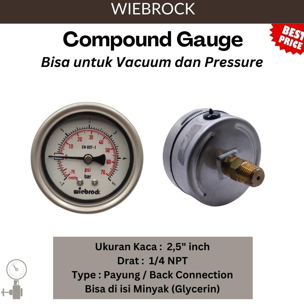 Jual Spiro Compound Gauge 2,5" Inch -1 9 Bar / Pressure Vacuum Gauge ...