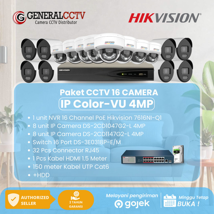 Jual Hikvision Paket IP 16 Camera 4MP 16 Channel Colorvu Audio/Non ...