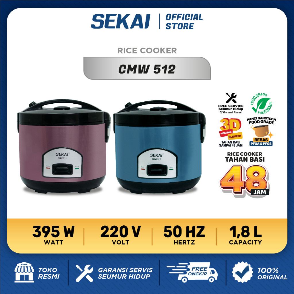 Jual SEKAI Rice Cooker / Penanak Nasi Magic Com Penghangat Nasi 3 in 1 Ukuran 1.8L Matte Blue ...