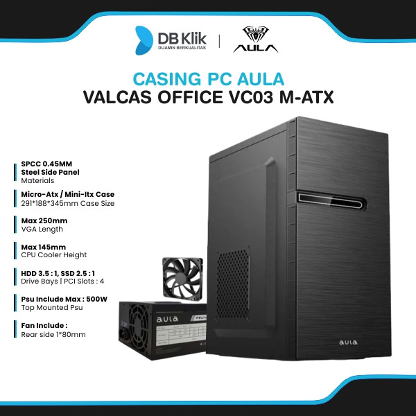 Jual Aula Casing Pc Office Valcas Vc03 M-Atx Include Psu 500W - Case Pc ...
