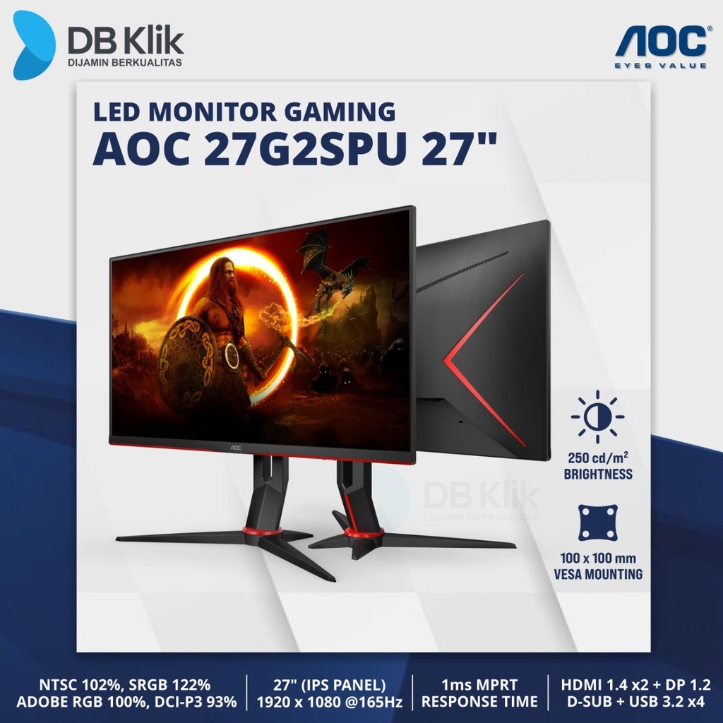 Jual AOC LED Monitor Gaming 27G2SPU 27" IPS FHD 165Hz 1ms Adaptive Sync ...