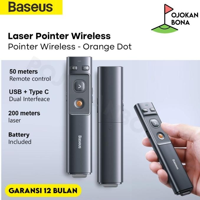 Jual BASEUS LASER POINTER WIRELESS ORANGE DOT PRESENTER TYPE C USB ...