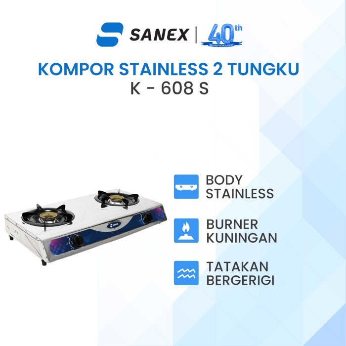 Jual Produk Ready SANEX Kompor Gas Stainless Steel 2 Tungku K-608 S ...