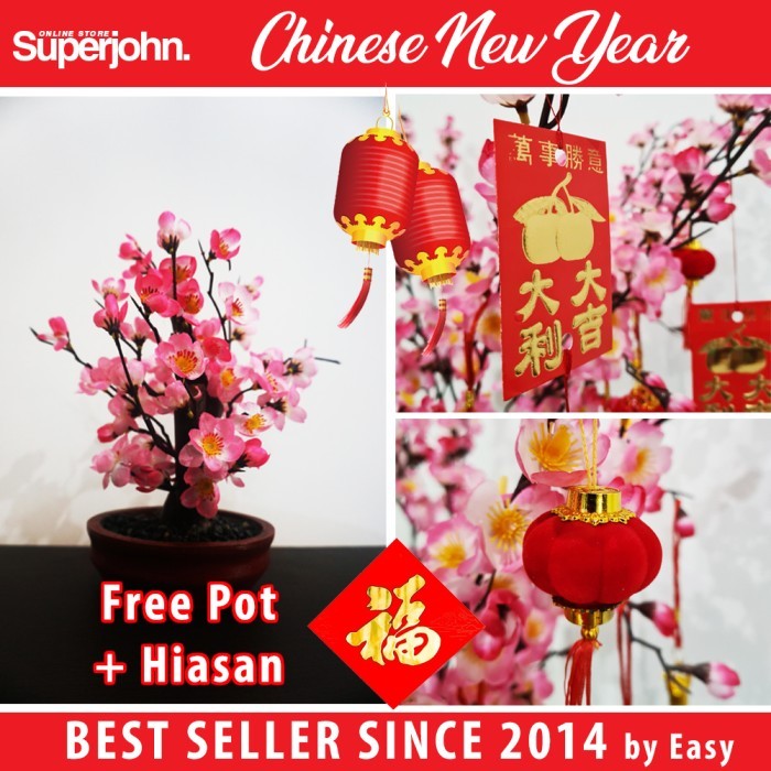 Jual Pohon Imlek / Pohon Angpao / Bunga Sakura / Pohon Mei hua Pink 40 ...