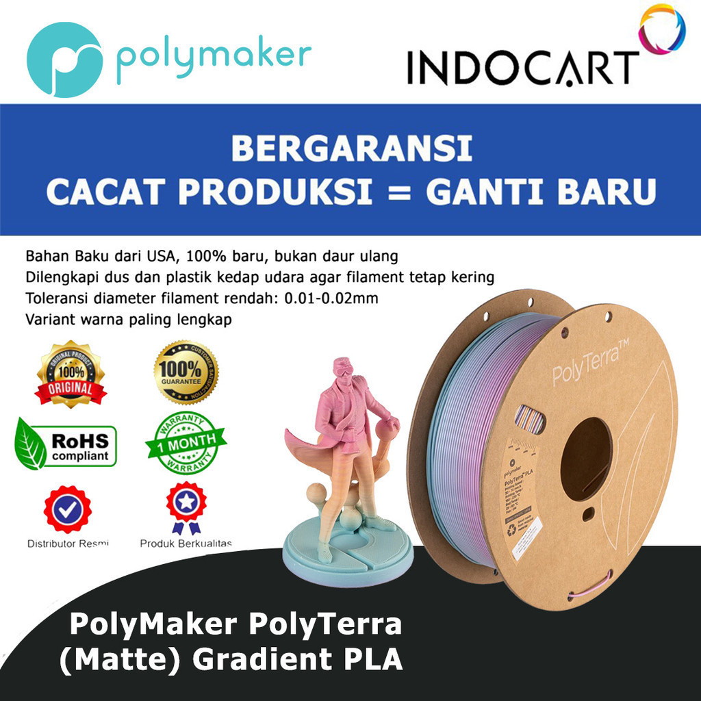 Jual IndoCart 3D Printer Filament PolyMaker Panchroma/PolyTerra Gradient PLA Matte 1.75mm 1kg ...