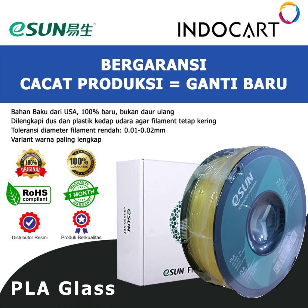 Jual IndoCart 3D Printer Filament eSUN PLA Glass Semi Transparent ...