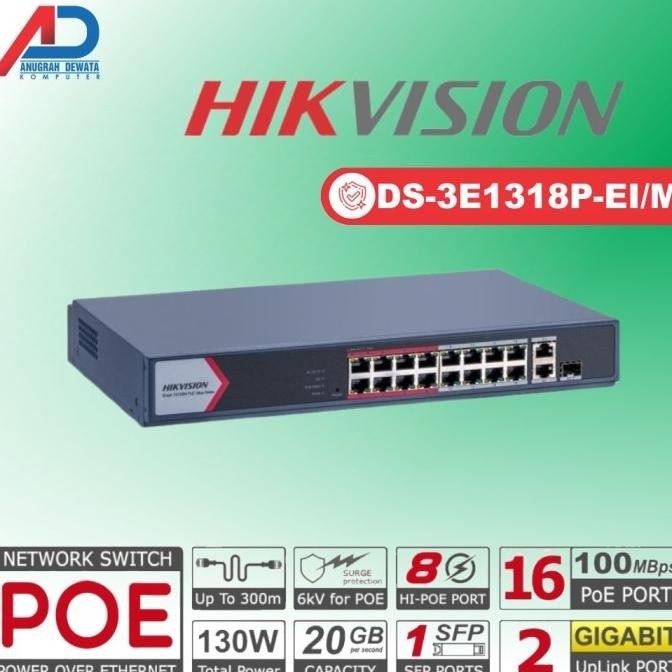 Jual TERBARU - SWITCH HUB POE HIKVISION16 PORT DS-3E1318P-EI/M 16+2 ...
