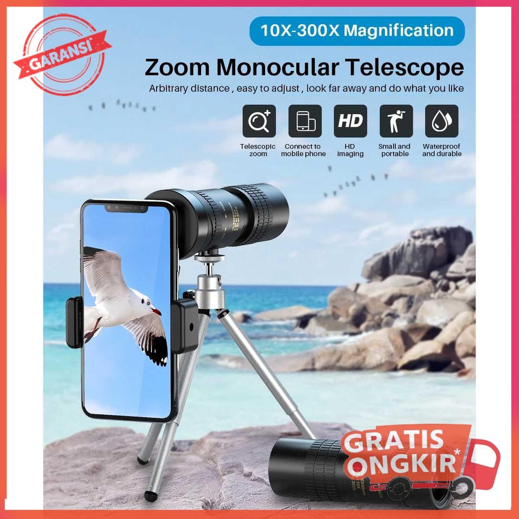 Jual APEXEL Lensa Teleskop Saku Monokular 10-300X Magnification with Tripod - APL-10-300X40 ...