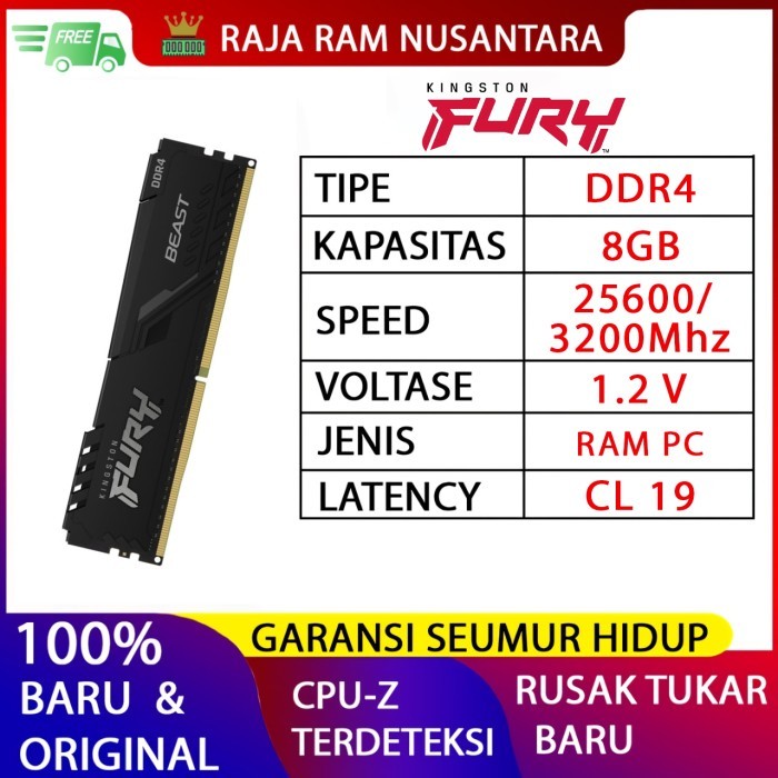 Jual RAM K FURY BEAST DDR4 8GB 3200 MHz 25600 RAM PC DDR4 8GB HYPERX ...
