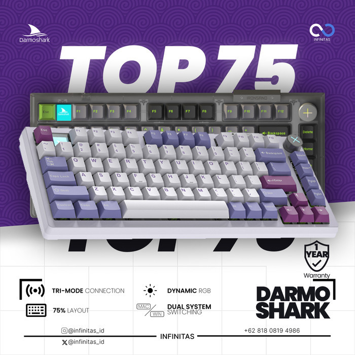 Jual Darmoshark TOP-75 / TOP75 3 Mode Top Mount 75% Mechanical Keyboard | Shopee Indonesia