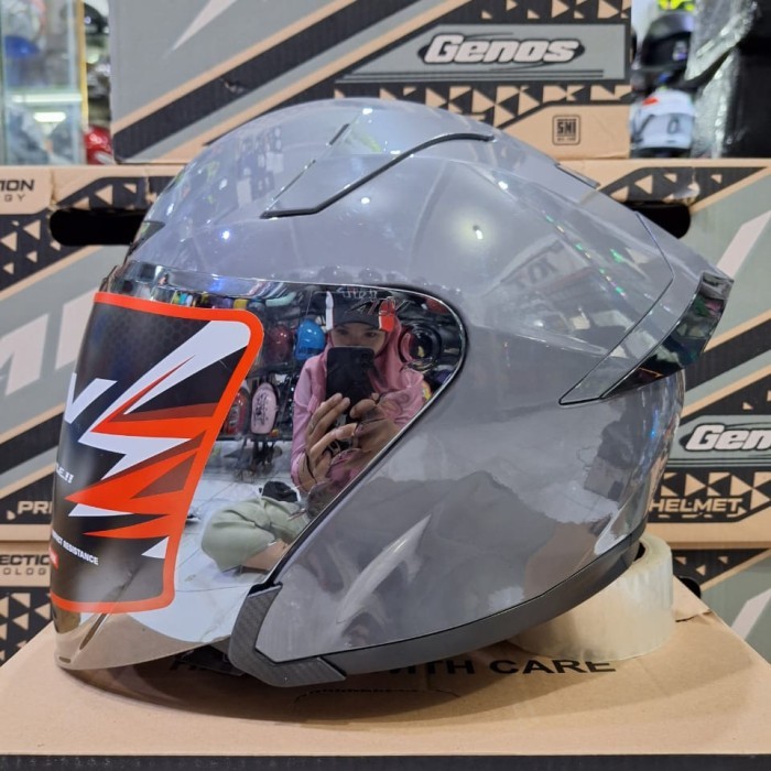 Jual HELM ALV GENOS BLUETOOTH SOLID STONE GREY | Shopee Indonesia
