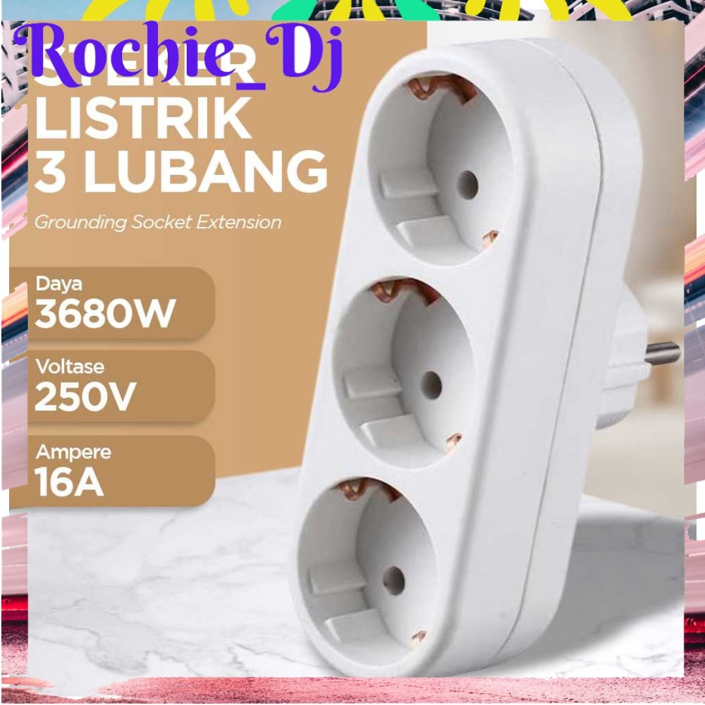 Jual STEKER LISTRIK 3 LUBANG GROUNDING SOCKET EXTENSION 3680W 16A 250V ...