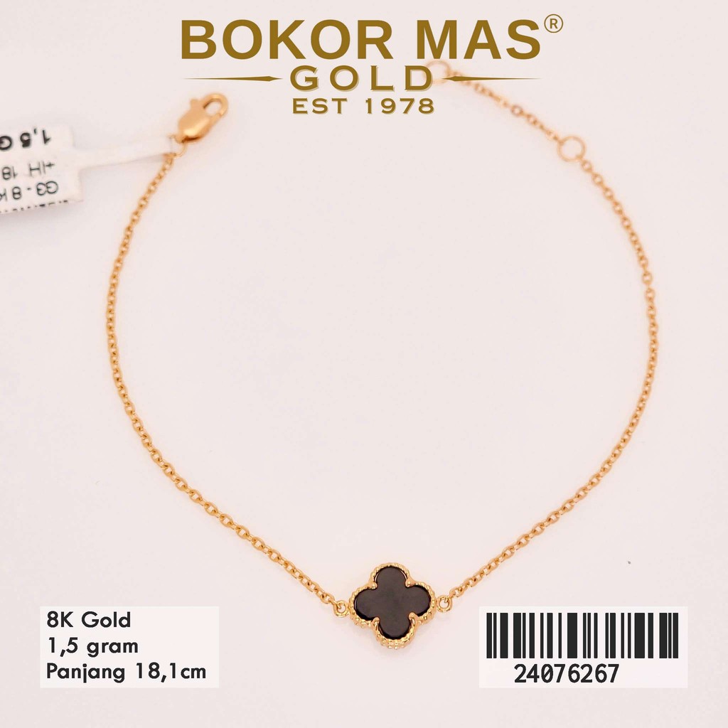 Jual BokorMas Gold Gelang Rantai Siyem Variasi Clover Hitam Satu Emas ...