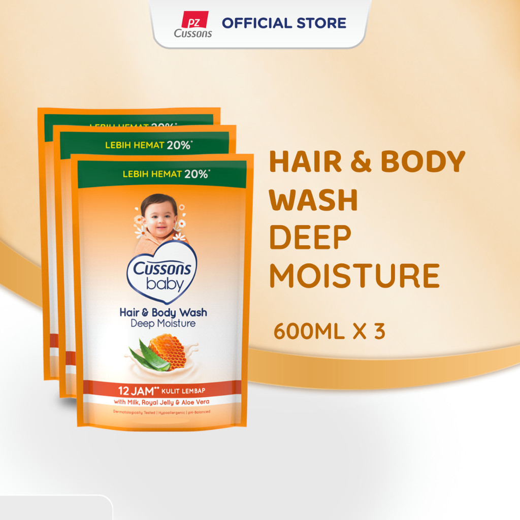 Jual Cussons Baby Hair & Body Wash Deep Moisture 600ML Pouch x 3 ...