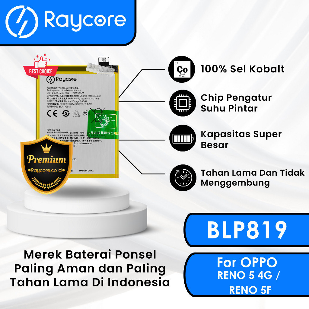 Jual Raycore - Baterai BLP819 FOR OPPO RENO 5 4G / RENO 5 LITE / RENO ...