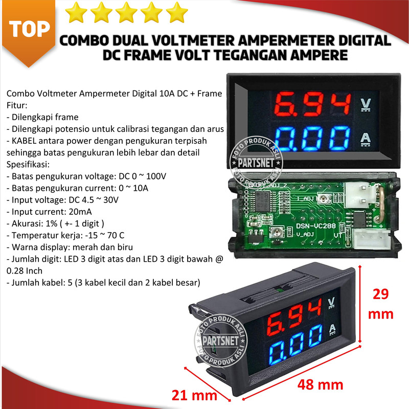 Jual Combo dual voltmeter ampermeter digital DC frame volt tegangan ampere | Shopee Indonesia
