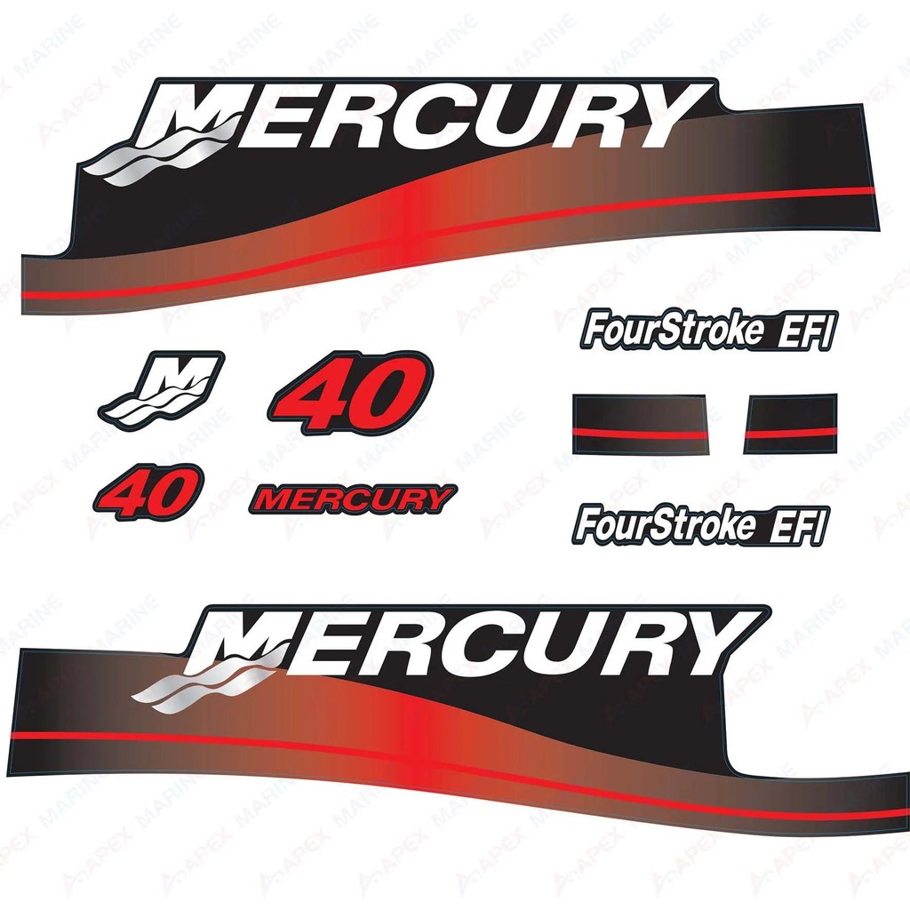 Jual decals for mercury 40 hp four stroke efi outboard engine red decal ...