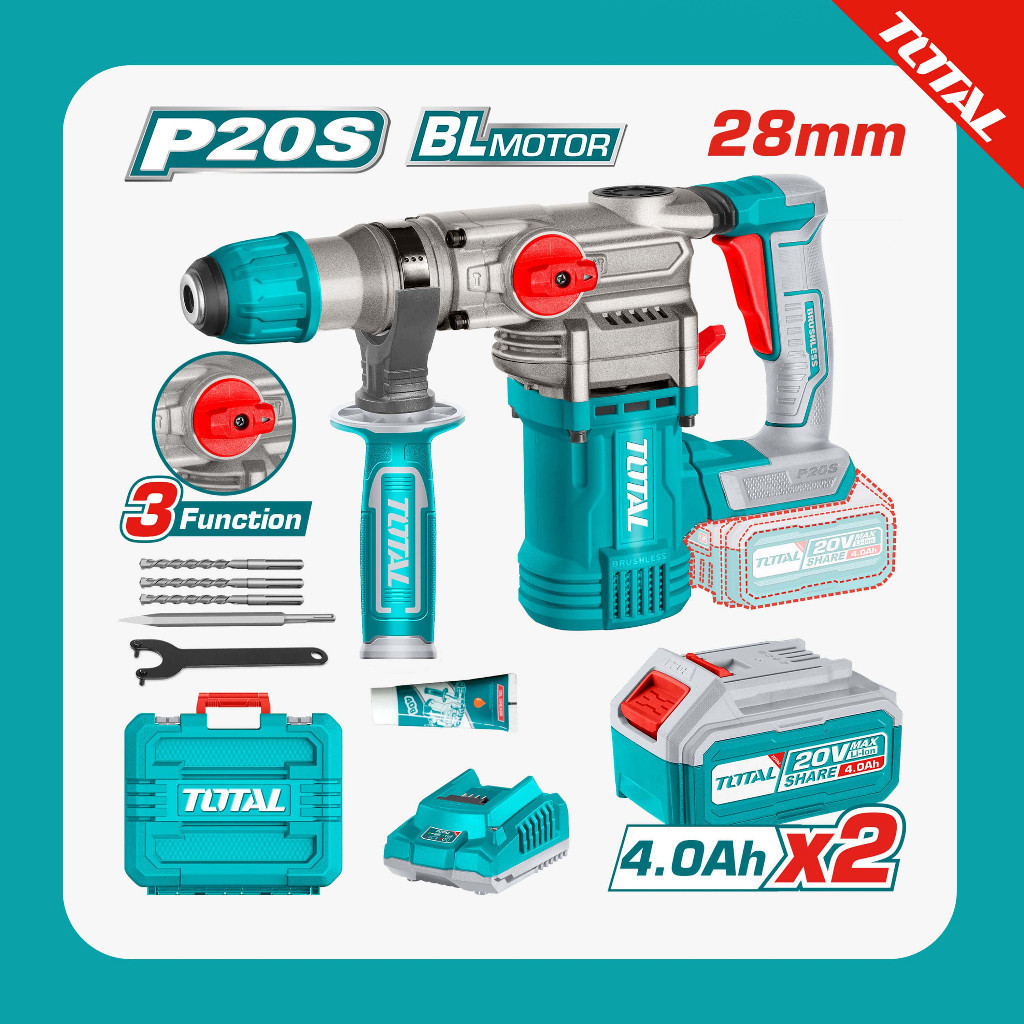 Jual TOTAL Bor Hammer Baterai / Lithium Ion Rotary Hammer TRHLI202882 | Shopee Indonesia