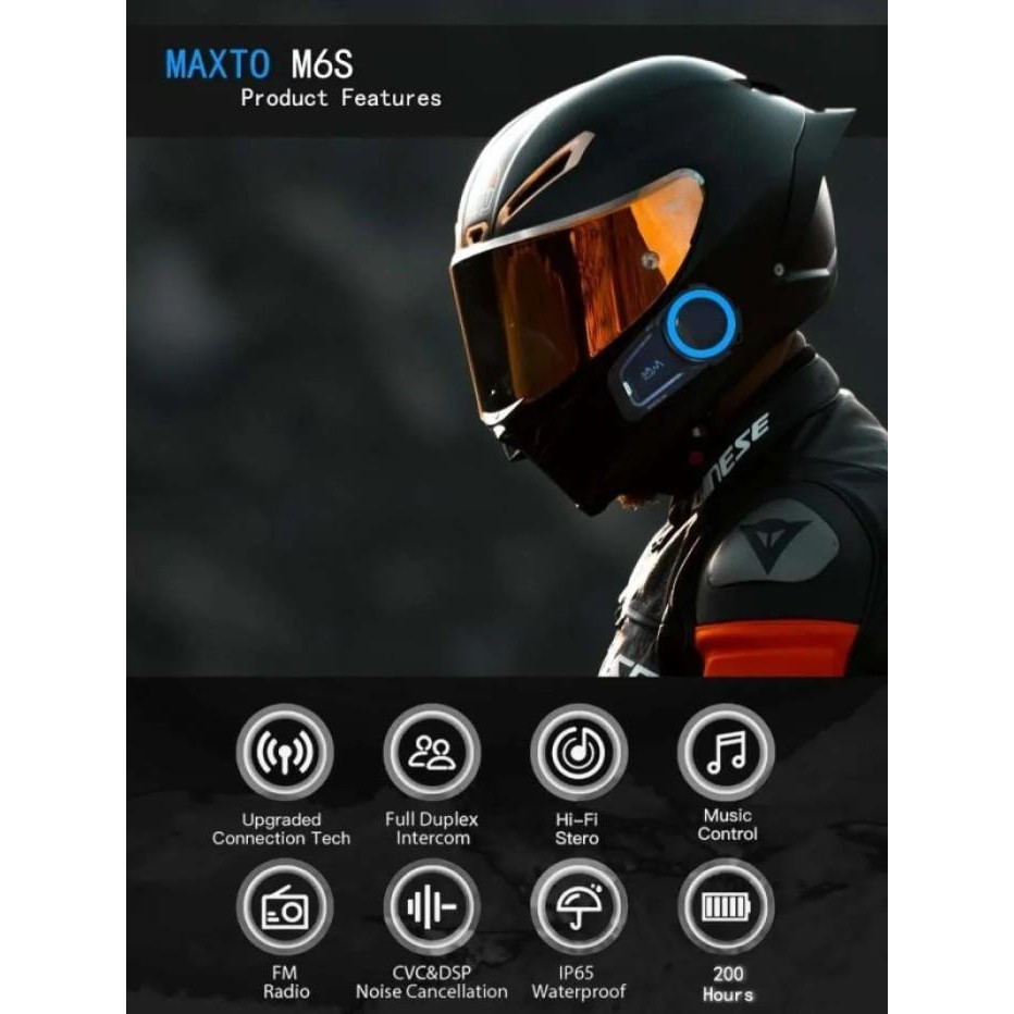 Jual MAXTO M6S INTERCOM 8 RIDERS IP67 MUSIC SHARING CHIPSET QUALCOMM GANDA | Shopee Indonesia
