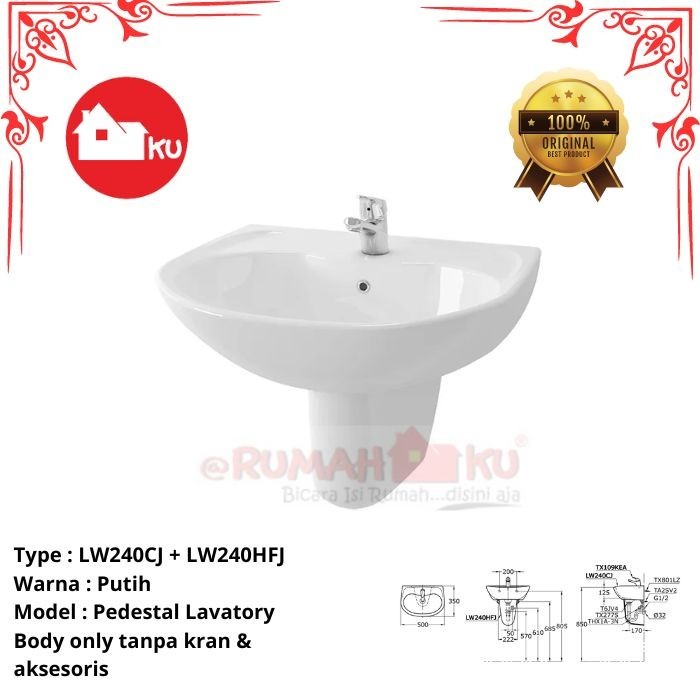 Jual TERLARIS! Wastafel TOTO LW240CJ Include LW240HFJ Half Pedestal ...